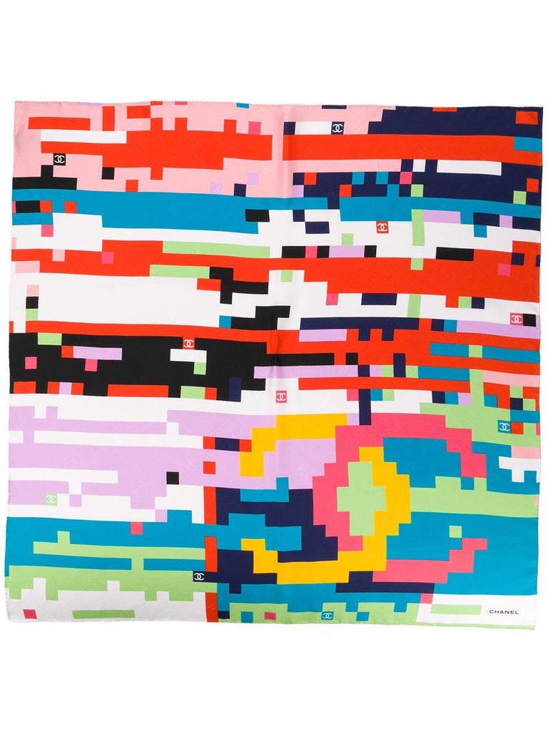 Chanel Pixel Print Silk Scarf at 1stDibs