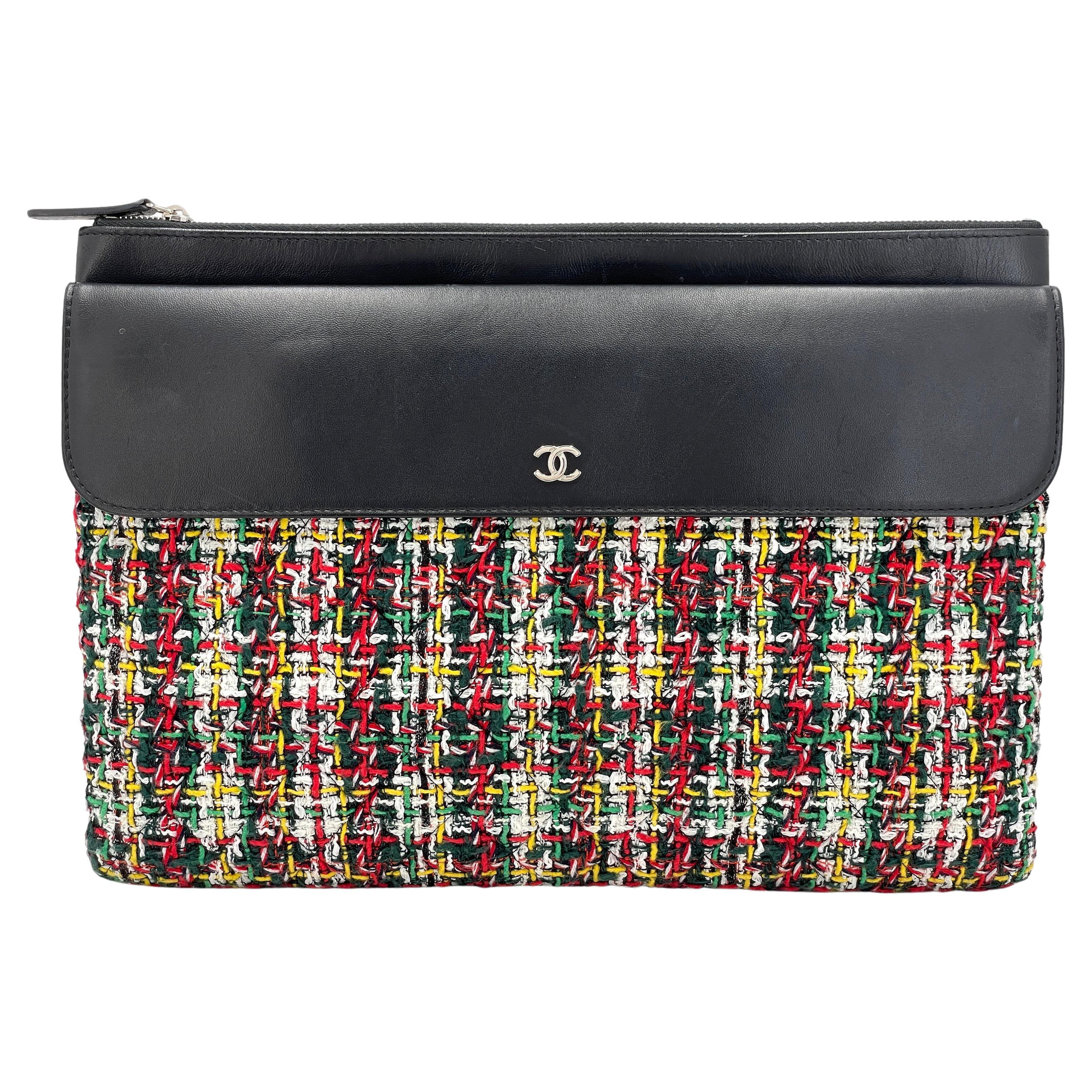 Chanel Plaid Tweed Lambskin Flap Large O Case Clutch Bag 67364 For Sale ...