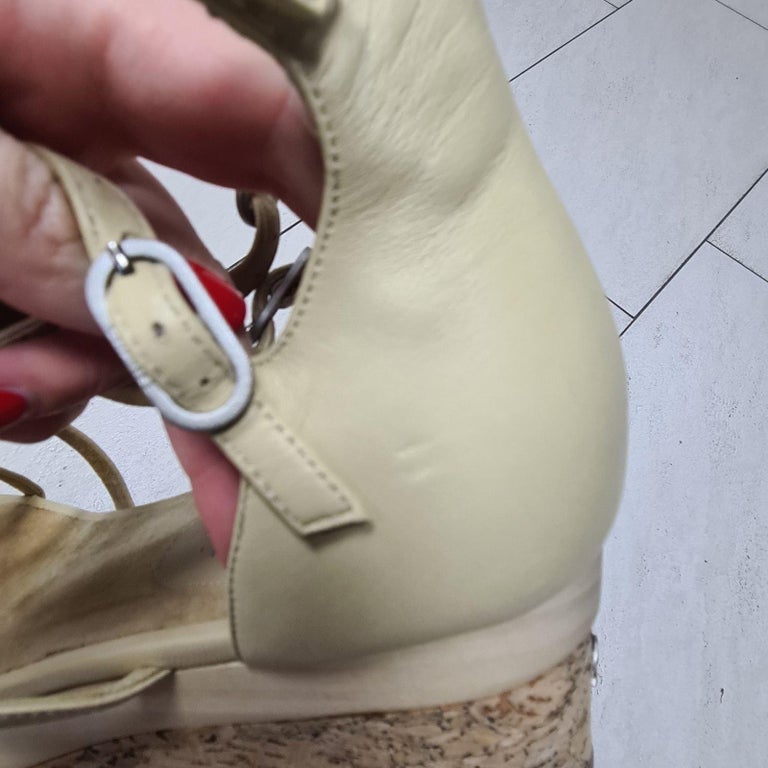 Chanel Platform Wedge Camellia Beige Sandals For Sale at 1stDibs