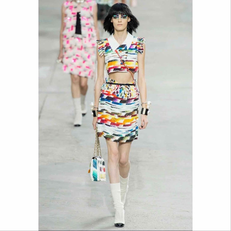 Chanel Pleated Rainbow Cropped Blouse Top Runway Spring 2014 at 1stDibs