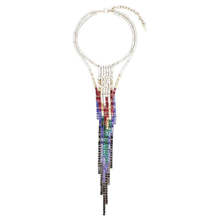Chanel Pre-Fall 2019 Rainbow Rhinestone Statement Necklace For Sale at ...