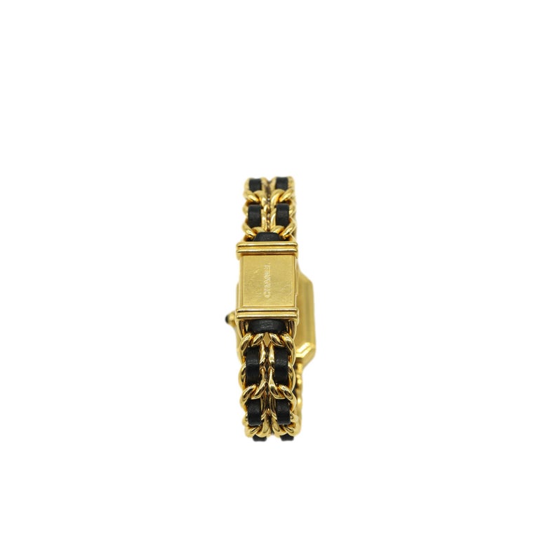 Chanel Premiere Black Lambskin Gold Mademoiselle Chain Link Quartz ...