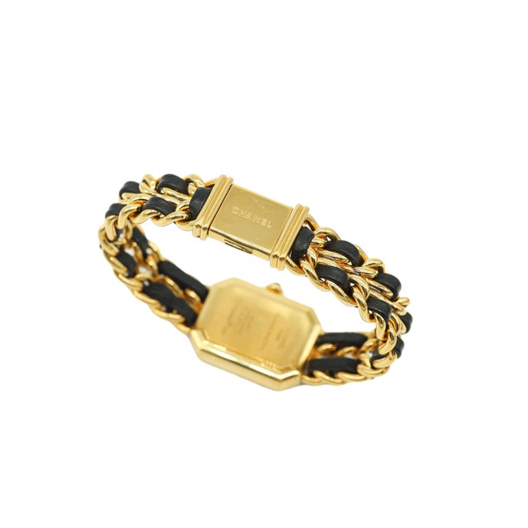 Chanel Premiere Black Lambskin Gold Mademoiselle Chain Link Quartz ...