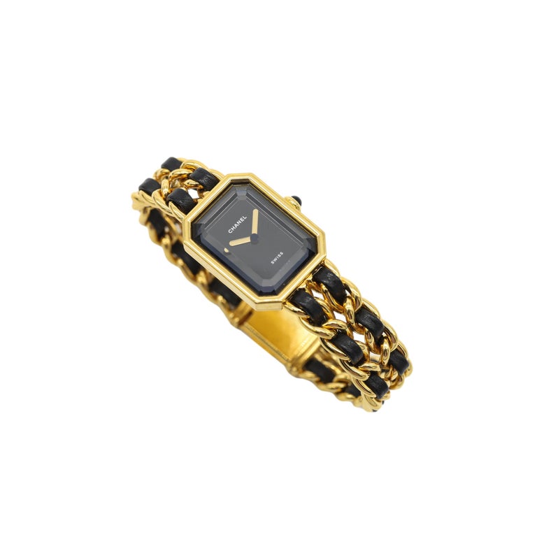 Chanel Premiere Black Lambskin Gold Mademoiselle Chain Link Quartz ...