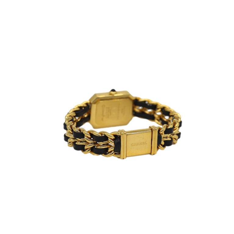 Chanel Premiere Black Lambskin Gold Mademoiselle Chain Link Quartz ...