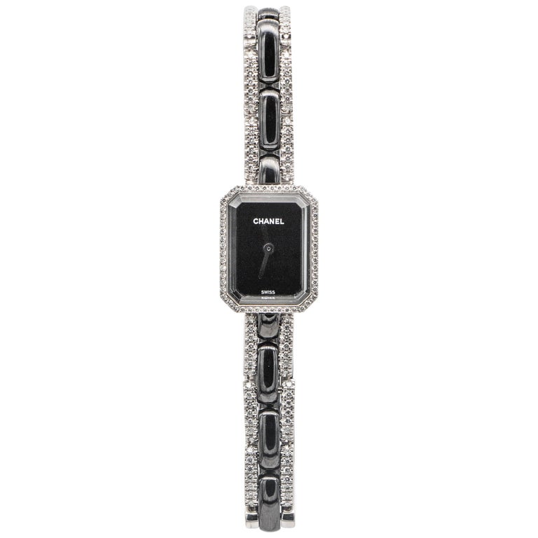 Rare Chanel Premiere Mini Black Ceramic Watch With Diamonds 1.49 Carats ...