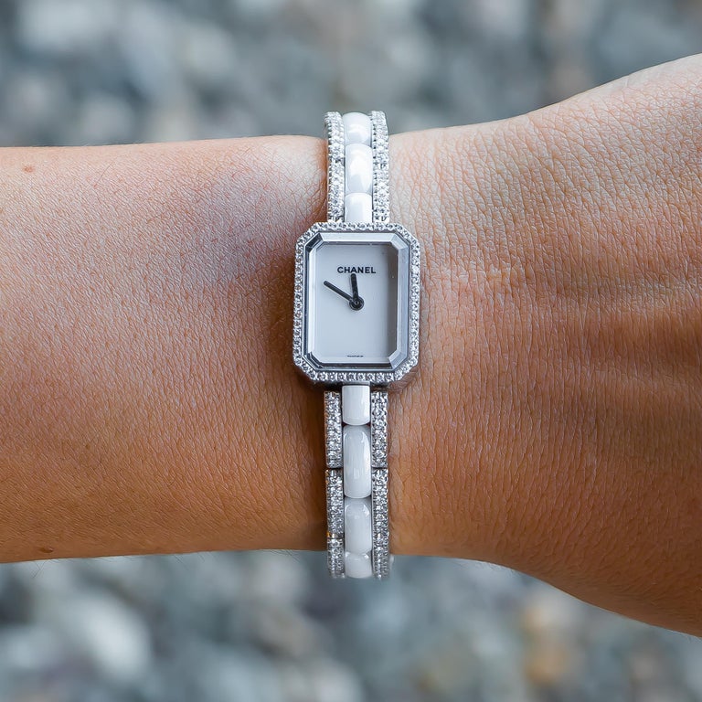 Rare Chanel Premiere Mini White Ceramic Watch With Diamonds 1.49 Carats ...