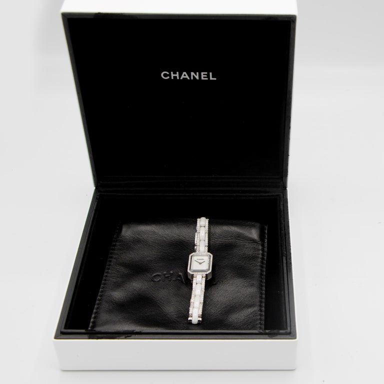 Rare Chanel Premiere Mini White Ceramic Watch With Diamonds 1.49 Carats ...