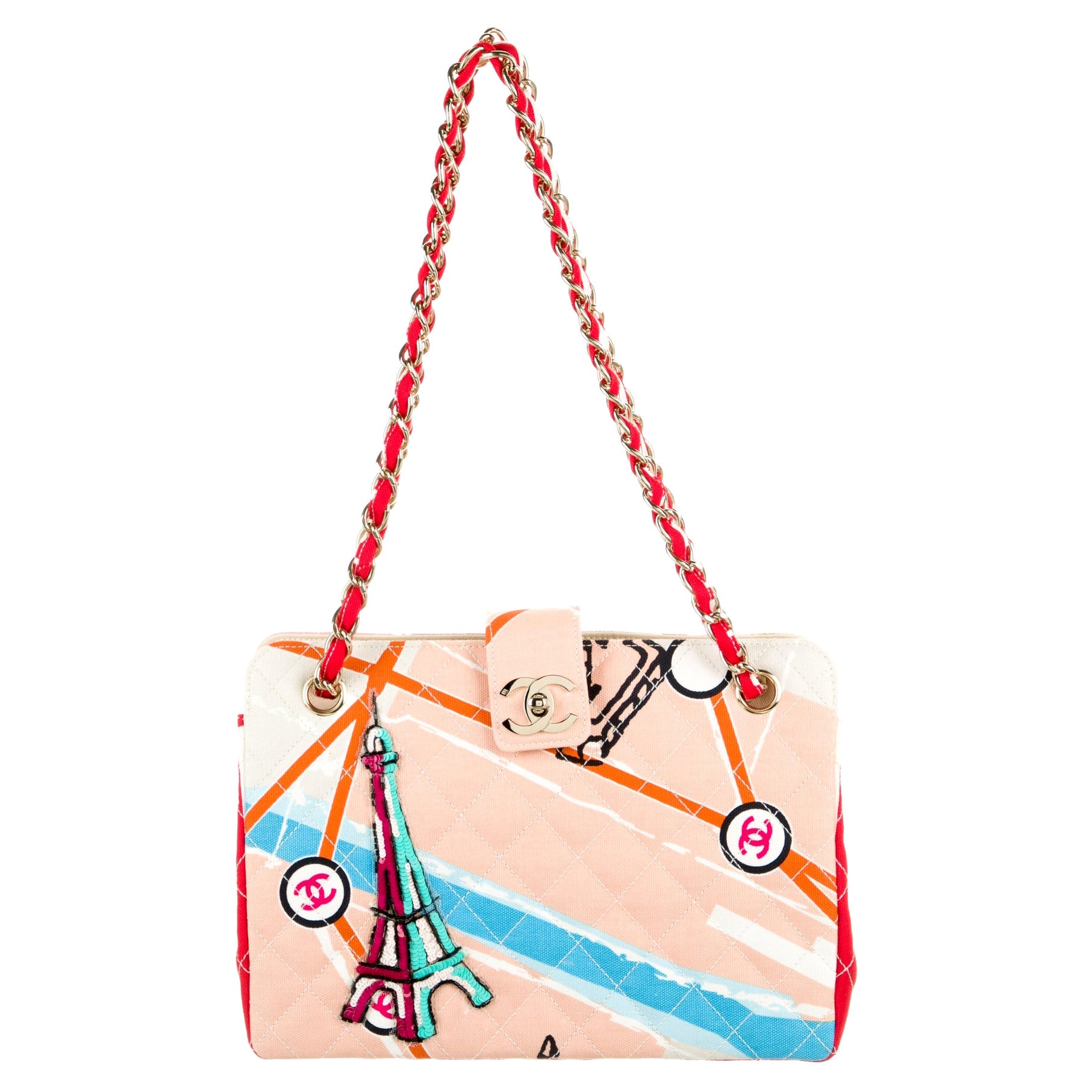 Chanel Printed Map Of Paris Multicolor Canvas Embellished Shoulder Bag ...