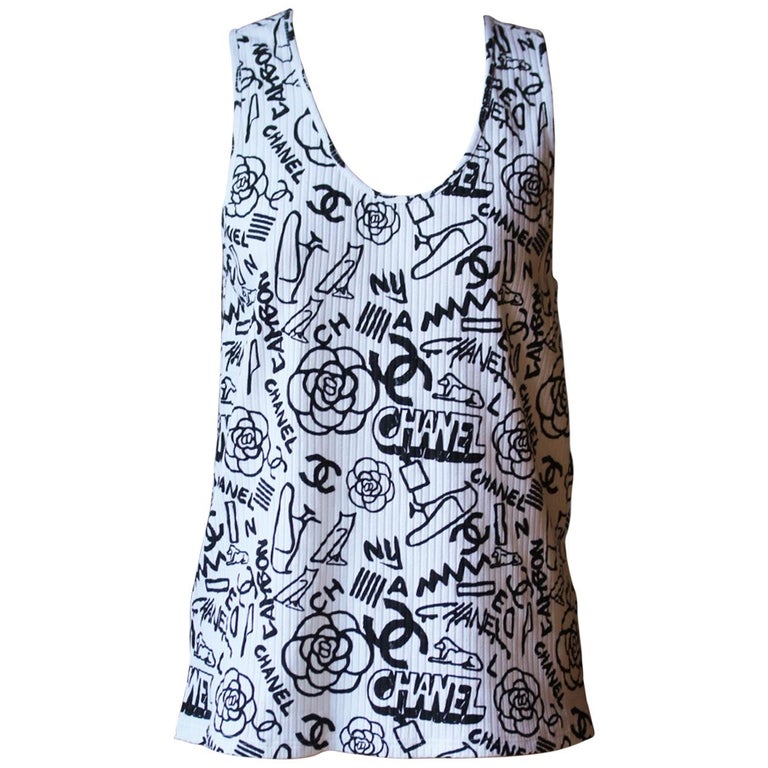 Chanel Printed Ribbed-Jersey Tank Top at 1stDibs
