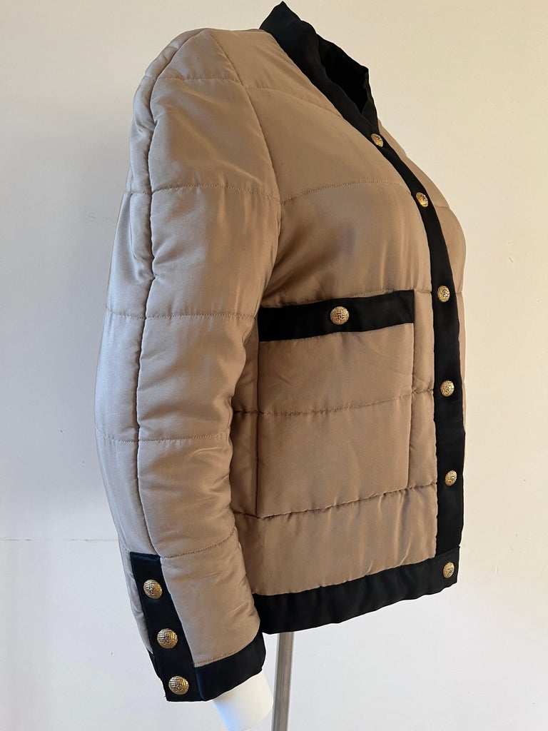 Chanel Puffer Silk Black and Beige Jacket Iconic Vintage 1990 For Sale ...