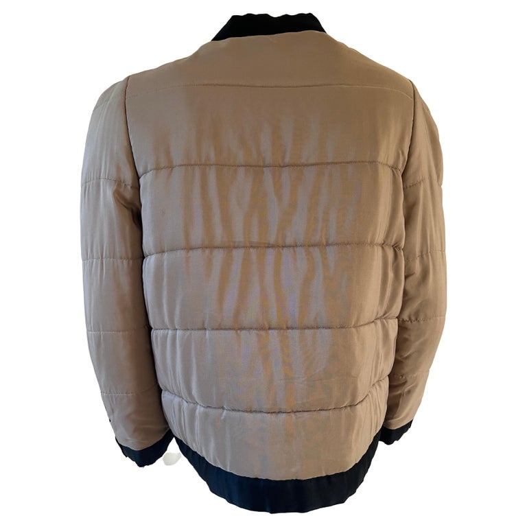 Chanel Puffer Silk Black and Beige Jacket Iconic Vintage 1990 For Sale ...