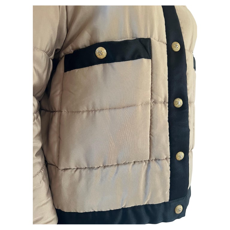 Chanel Puffer Silk Black and Beige Jacket Iconic Vintage 1990 For Sale ...