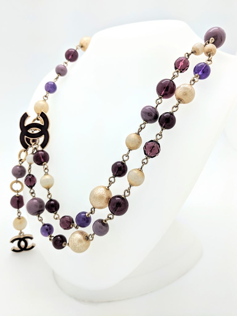 Chanel Purple Bead Pearl CC Logo Necklace at 1stDibs | chanel beads ...