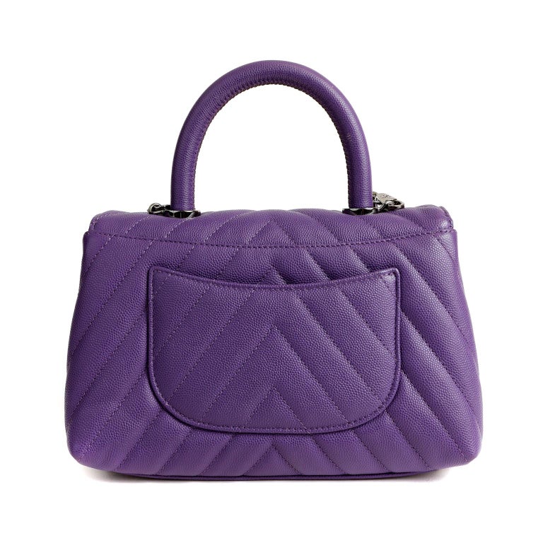 Chanel Purple Caviar Chevron Mini Coco Handle Bag For Sale at 1stDibs ...