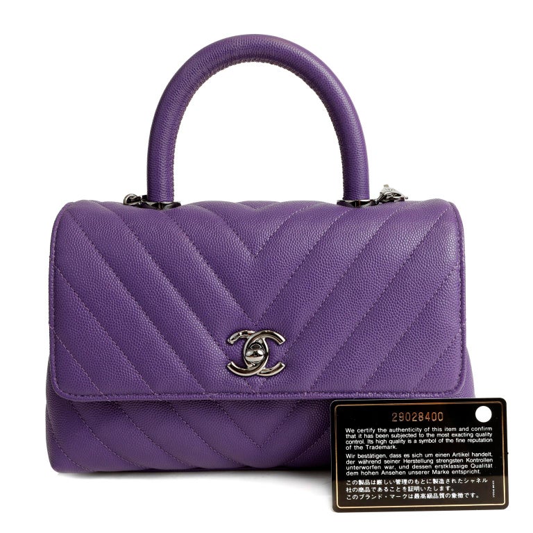Chanel Purple Caviar Chevron Mini Coco Handle Bag For Sale at 1stDibs ...