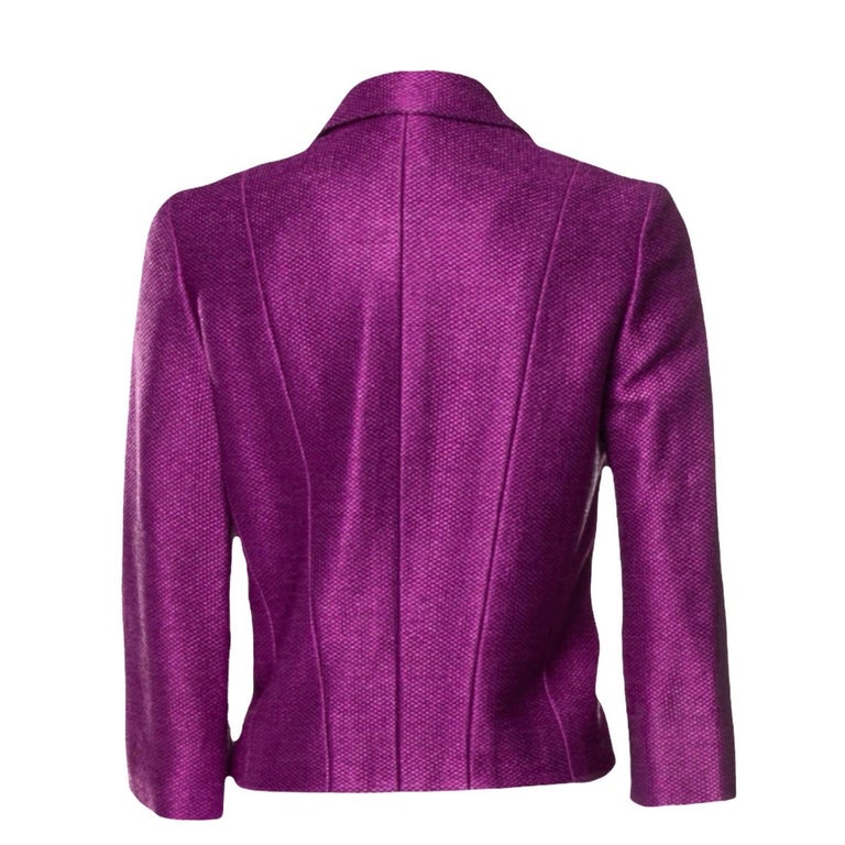 Chanel Purple Cropped Jacket Blazer with CC logo 34 For Sale at 1stDibs