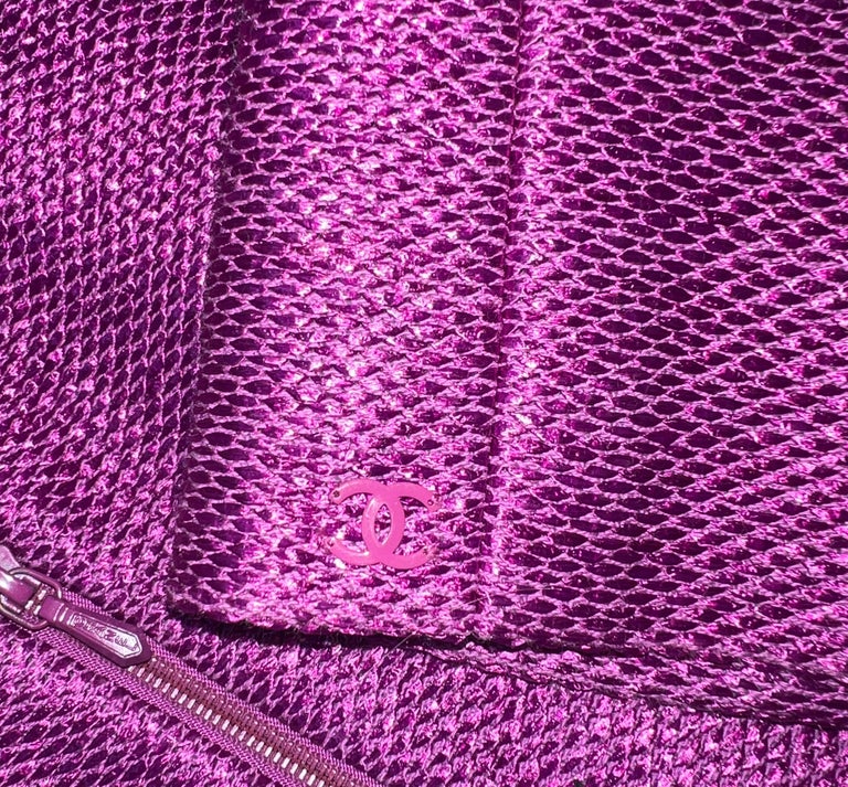 Chanel Purple Cropped Jacket Blazer with CC logo 34 For Sale at 1stDibs