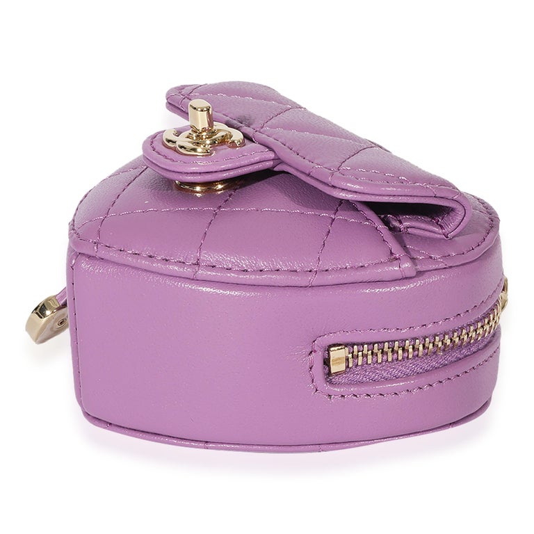 Chanel Purple Quilted Lambskin Heart Coin Purse Necklace For Sale at ...