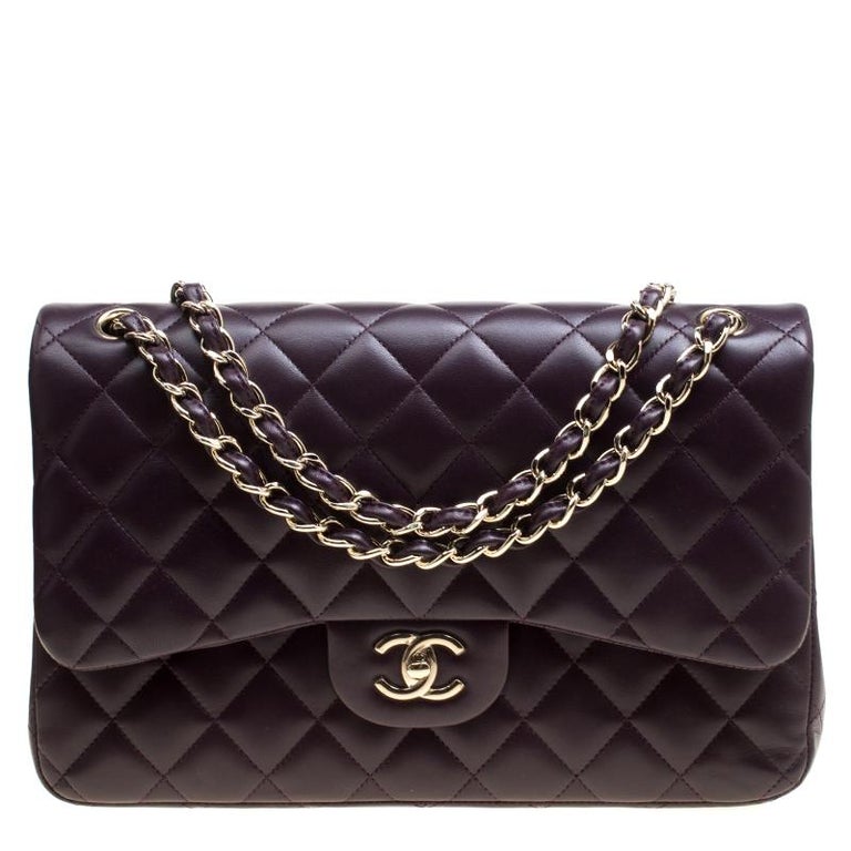 Chanel Purple Quilted Leather Jumbo Classic Double Flap Bag at 1stDibs
