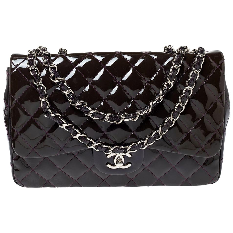 Chanel Purple Quilted Patent Leather Jumbo Classic Single Flap Bag at ...