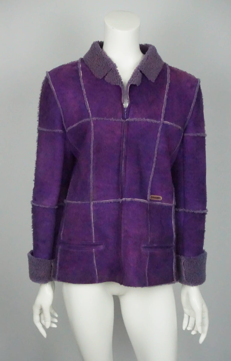 Chanel Purple Sherling Coat - 40 - 00A at 1stDibs