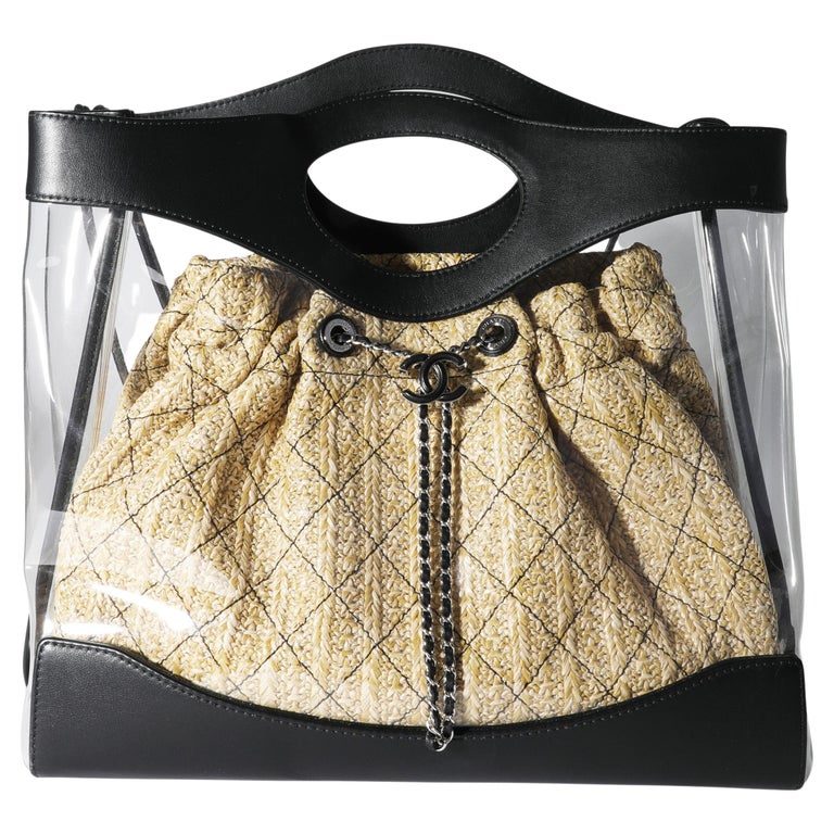 Chanel PVC and Black Calfskin Raffia Chanel 31 Shopping Tote For Sale ...