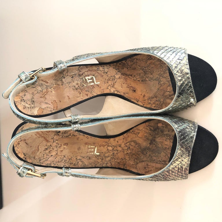 Chanel Python Effect Fabric And CC Logo Slingbacks For Sale at 1stDibs