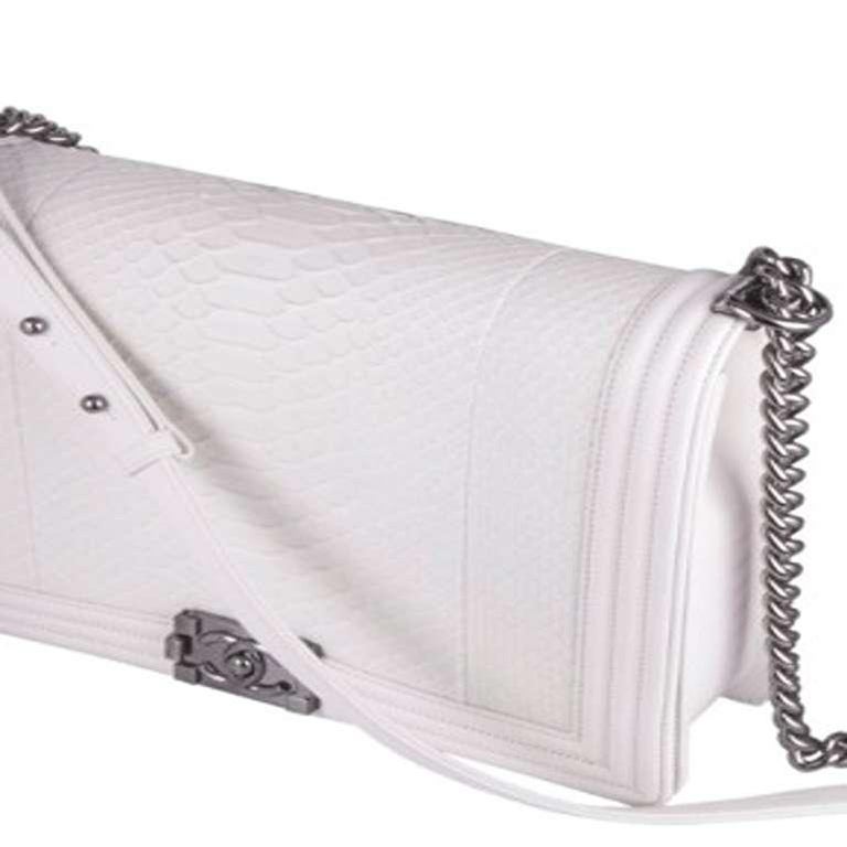 Chanel Python Leather Boy Bag in White For Sale at 1stDibs
