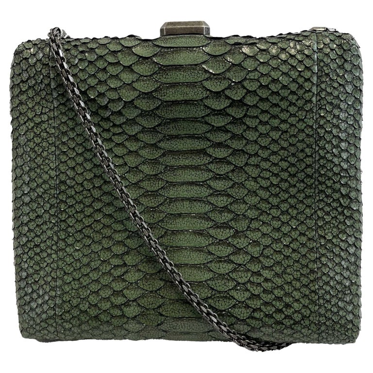 CHANEL - Python Snakeskin Green CC Kiss lock Shoulder Bag / Crossbody ...