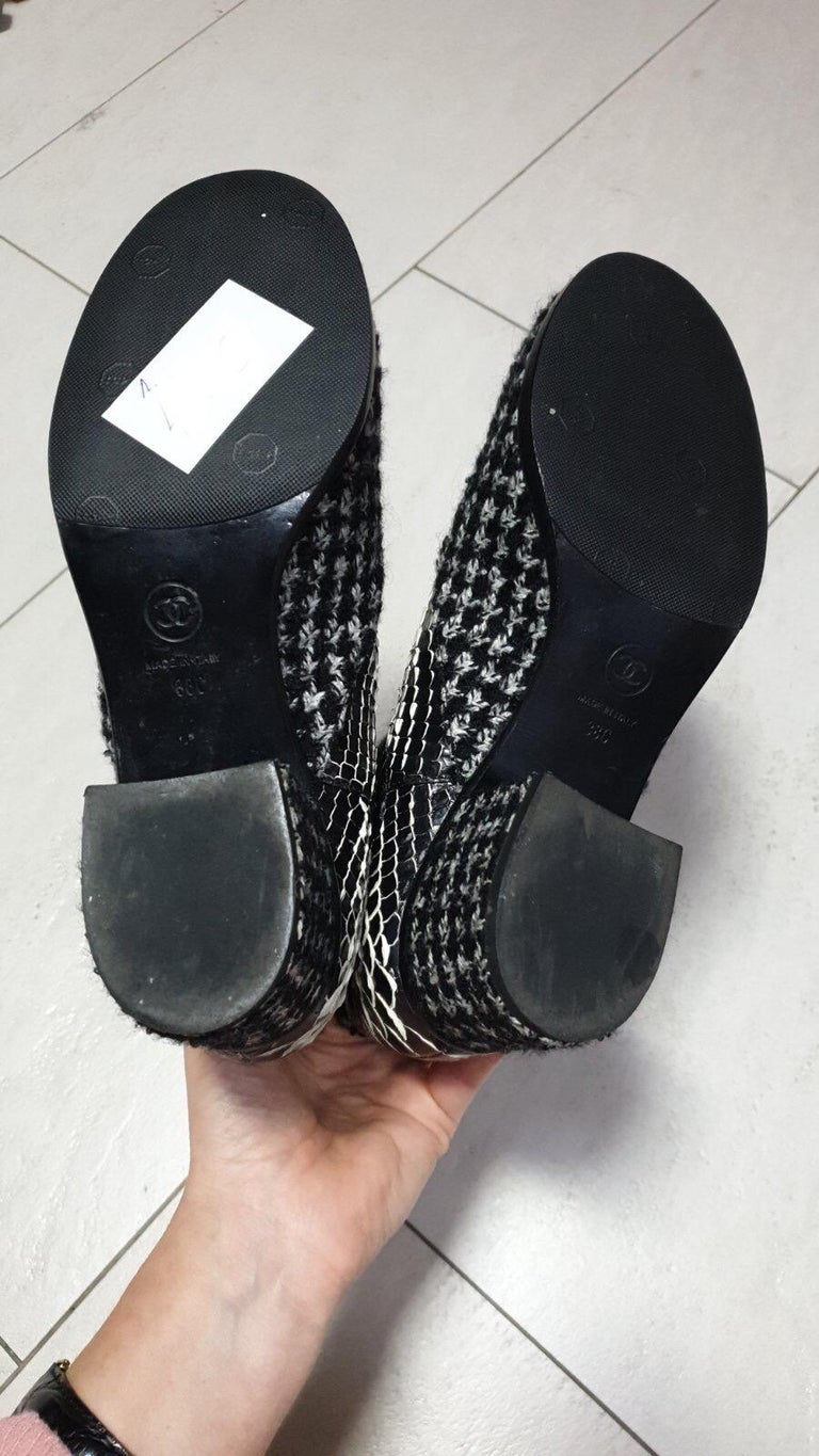 Chanel Python-Trimmed Tweed Ankle Boots at 1stDibs