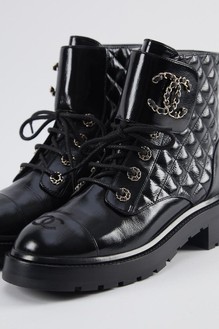 CHANEL QUILTED ANKLE BOOTS Black with Gold Hardware - Size 39.5 For ...