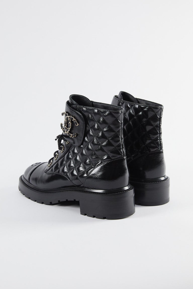 CHANEL QUILTED ANKLE BOOTS Black with Gold Hardware - Size 39.5 For ...