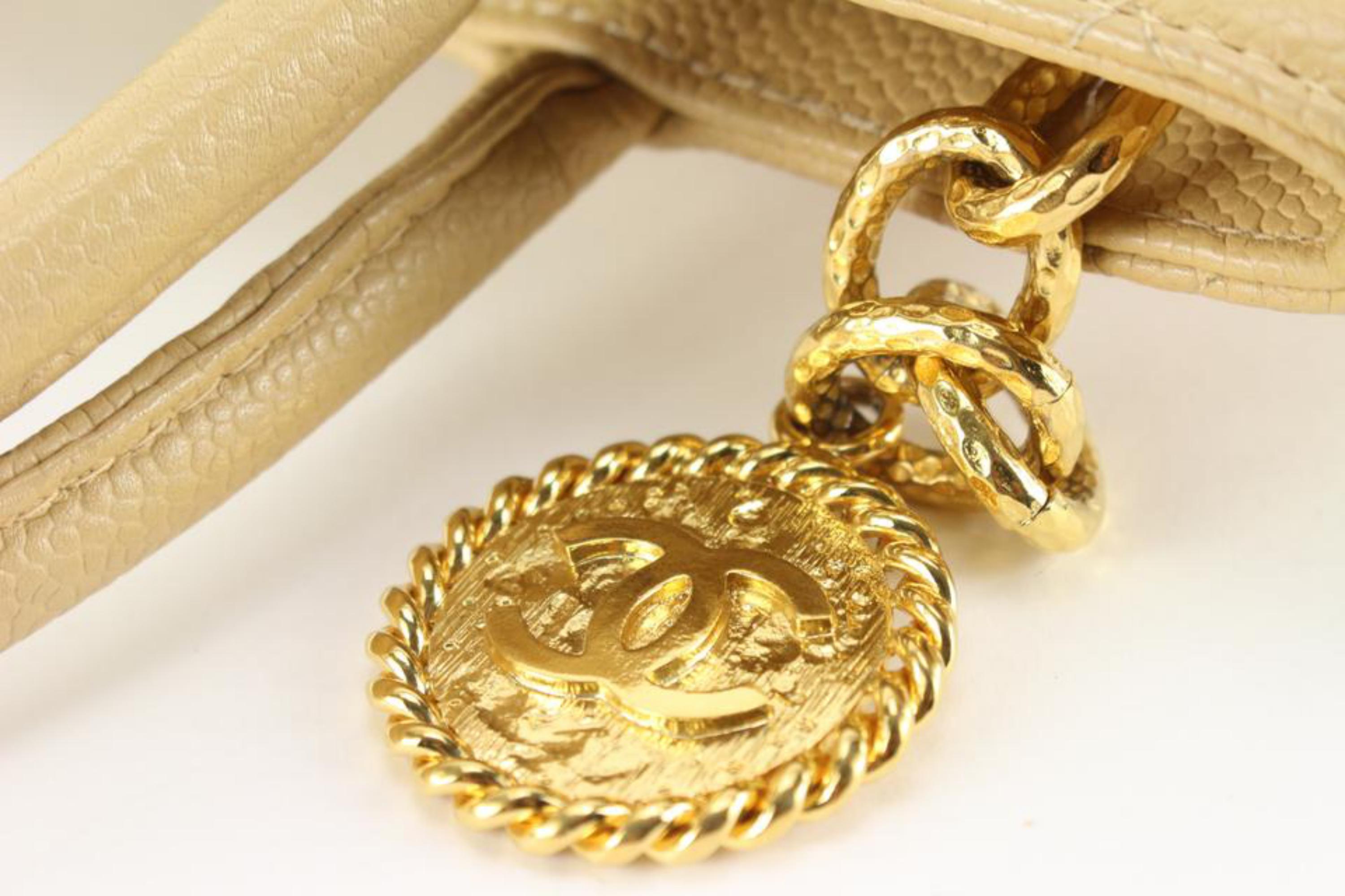 Chanel Quilted Beige Caviar Leather Medallion Tote Bag 90cc89s For Sale ...