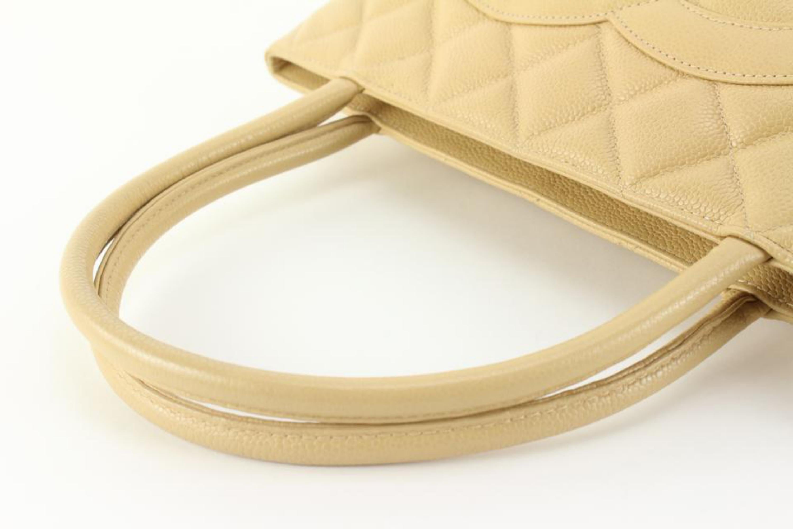 Chanel Quilted Beige Caviar Leather Medallion Tote Bag 90cc89s For Sale ...