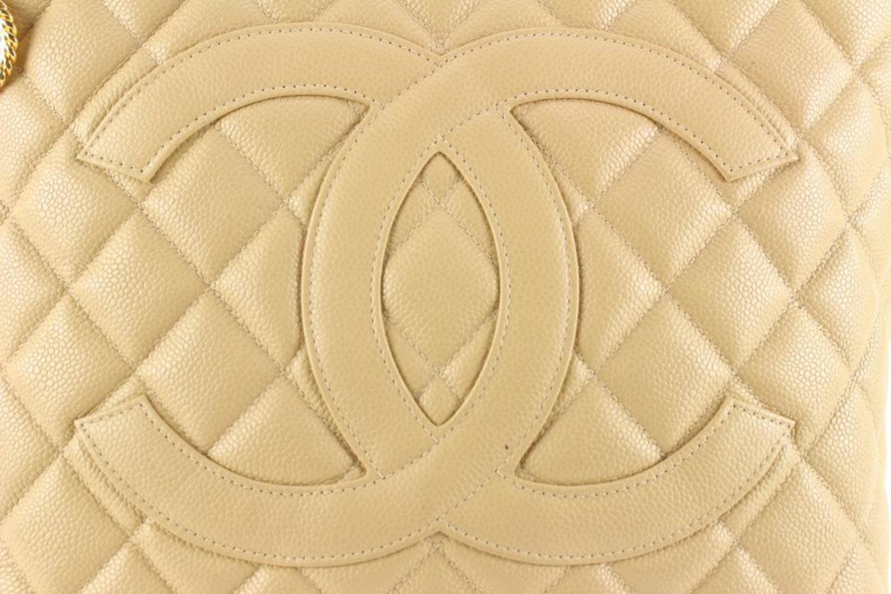 Chanel Quilted Beige Caviar Leather Medallion Tote Bag 90cc89s For Sale ...