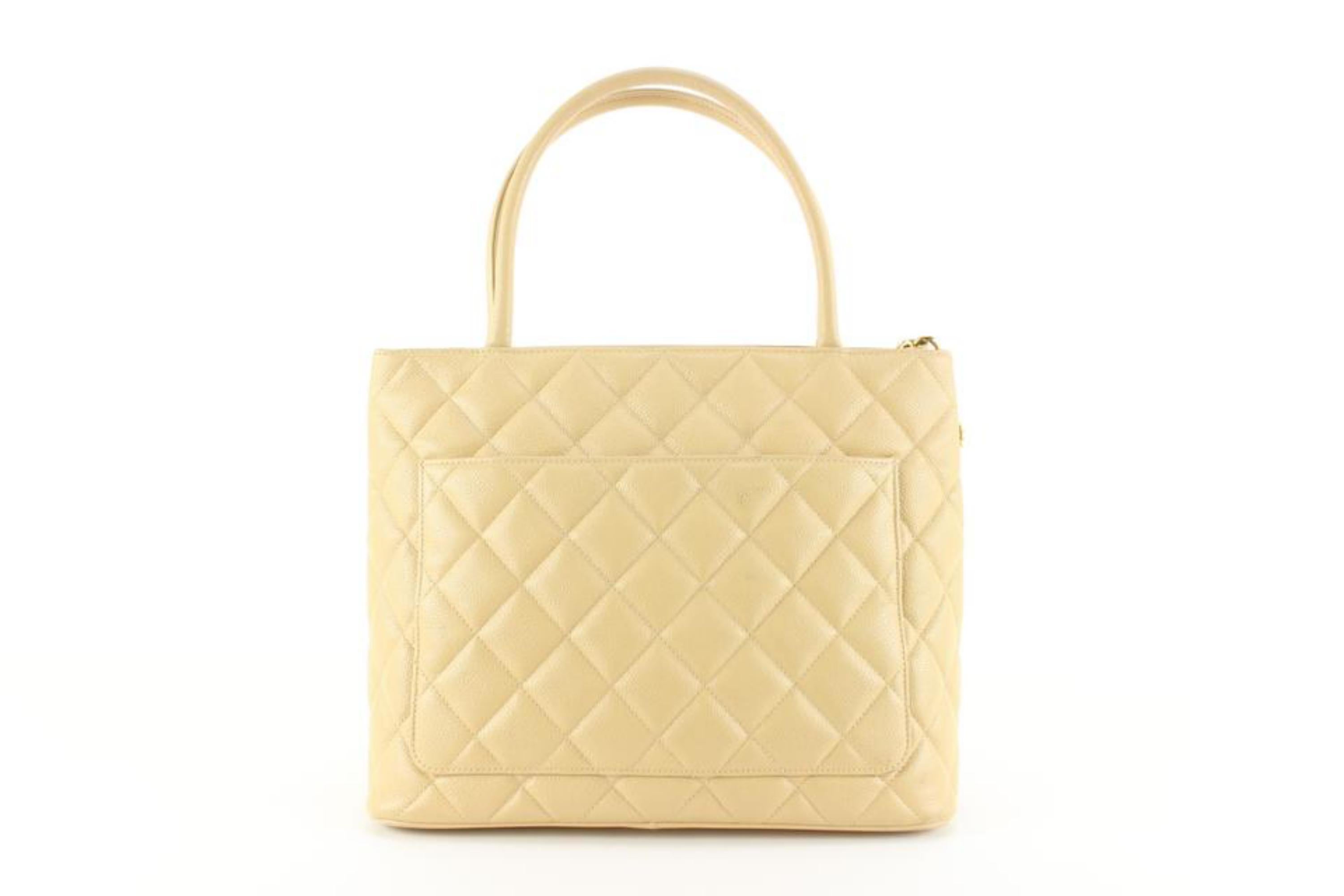 Chanel Quilted Beige Caviar Leather Medallion Tote Bag 90cc89s For Sale ...