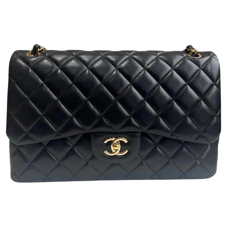 Chanel Quilted Black Large Classic Double Flap Handbag For Sale at 1stDibs