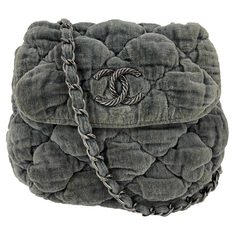 CHANEL Quilted Gray CC Velour Mini Flap Crossbody / Shoulder Bag For ...