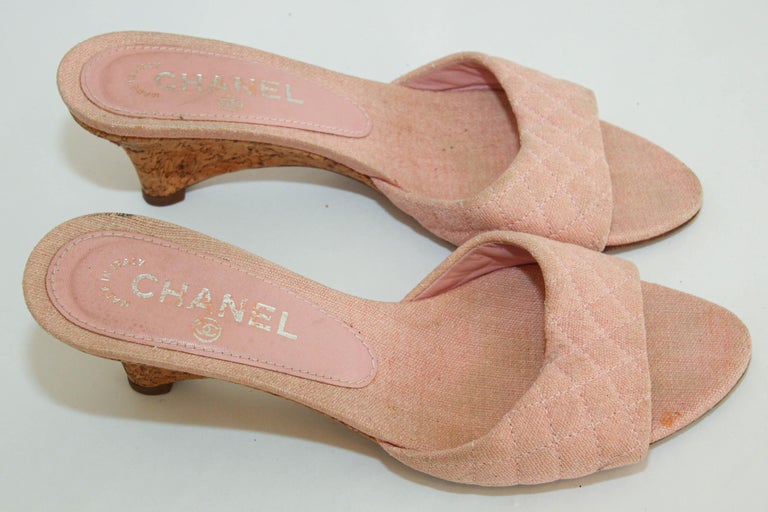 Chanel Quilted Pink Open Toe Sandals Slides with CC Logo For Sale at ...