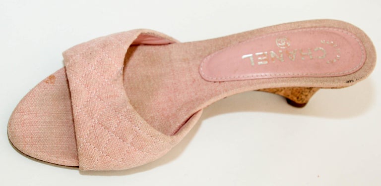 Chanel Quilted Pink Open Toe Sandals Slides with CC Logo For Sale at ...