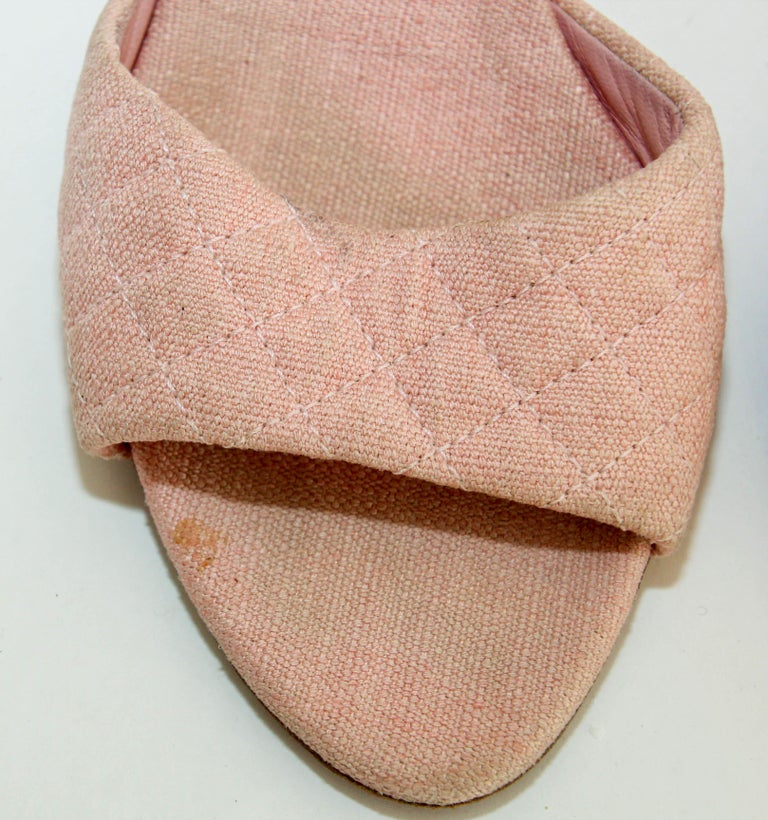 Chanel Quilted Pink Open Toe Sandals Slides with CC Logo For Sale at ...
