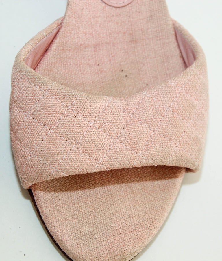 Chanel Quilted Pink Open Toe Sandals Slides with CC Logo For Sale at ...