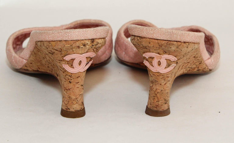 Chanel Quilted Pink Open Toe Sandals Slides with CC Logo For Sale at ...