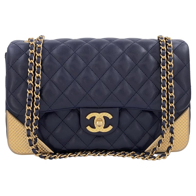 Chanel Quilted Rock the Corner Flap Bag Navy Blue Aged Gold HW 65904 ...