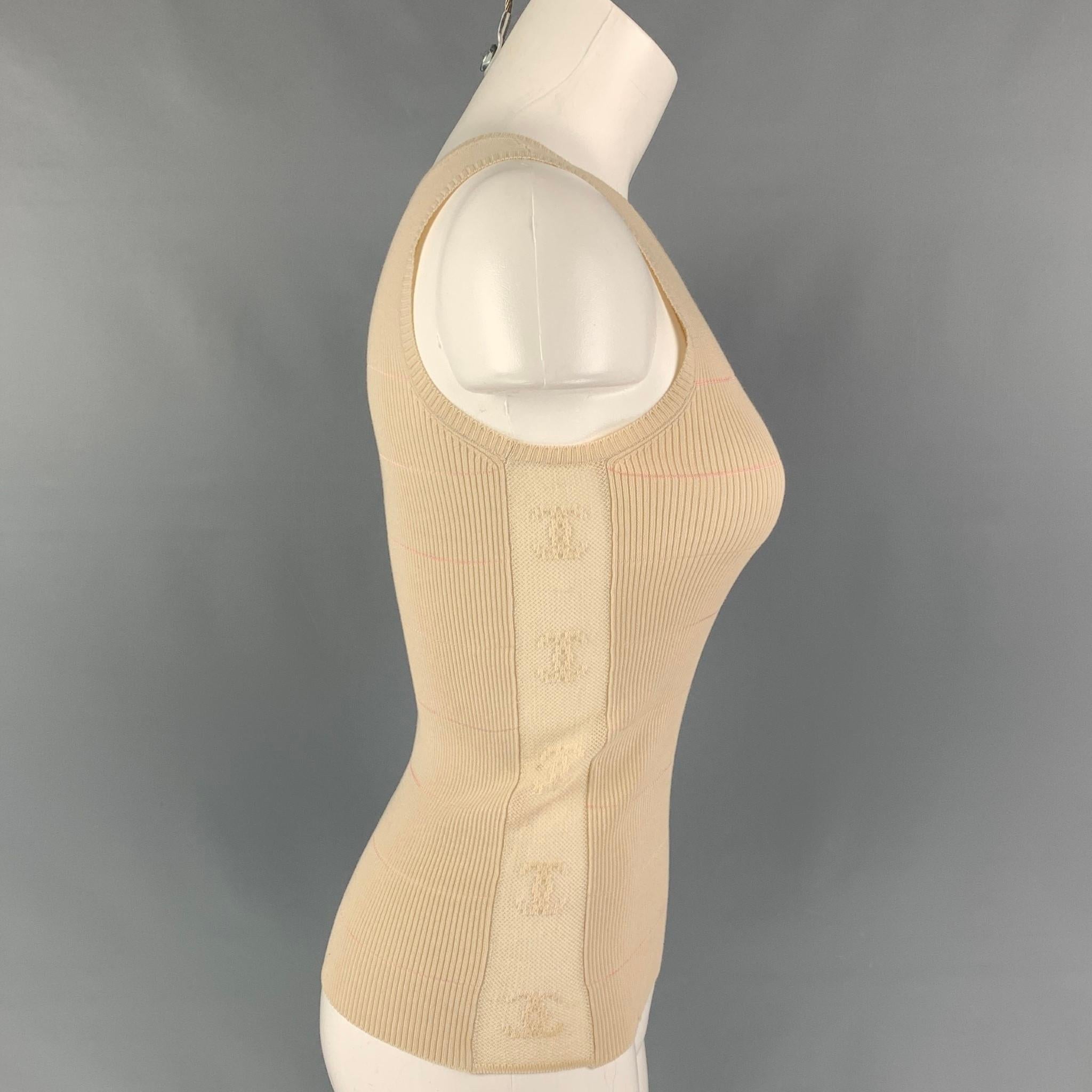 CHANEL R8241 04P Size 6 Beige Cotton Rayon Ribbed Tank Top at 1stDibs