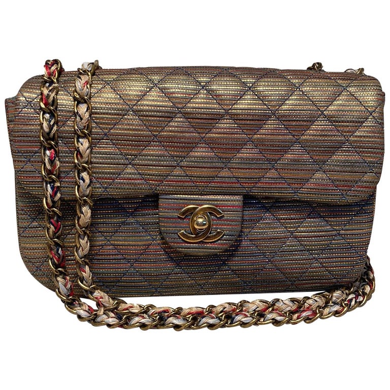 Chanel Rainbow Raffia Classic Flap Shoulder Bag For Sale at 1stDibs