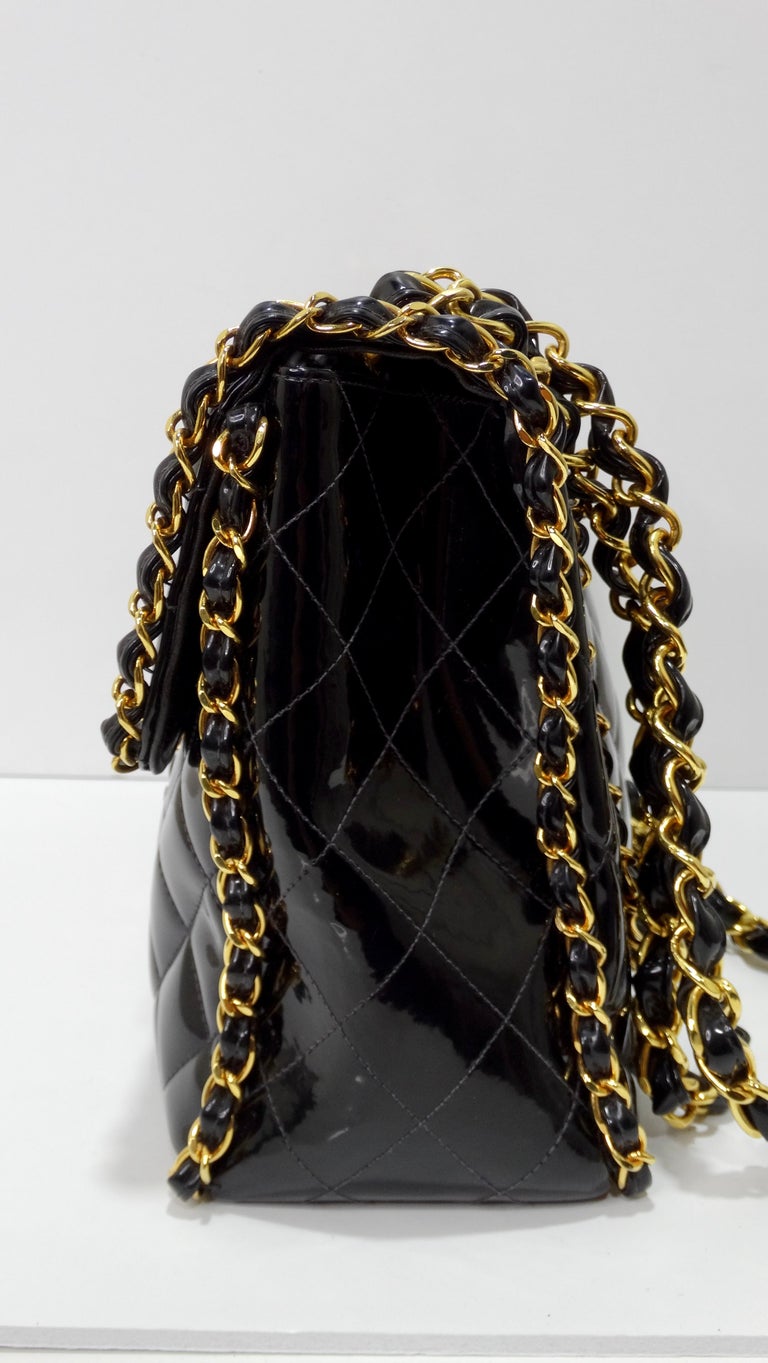 Chanel Rare Black Quilted Patent Leather Chain Around Maxi For Sale at ...