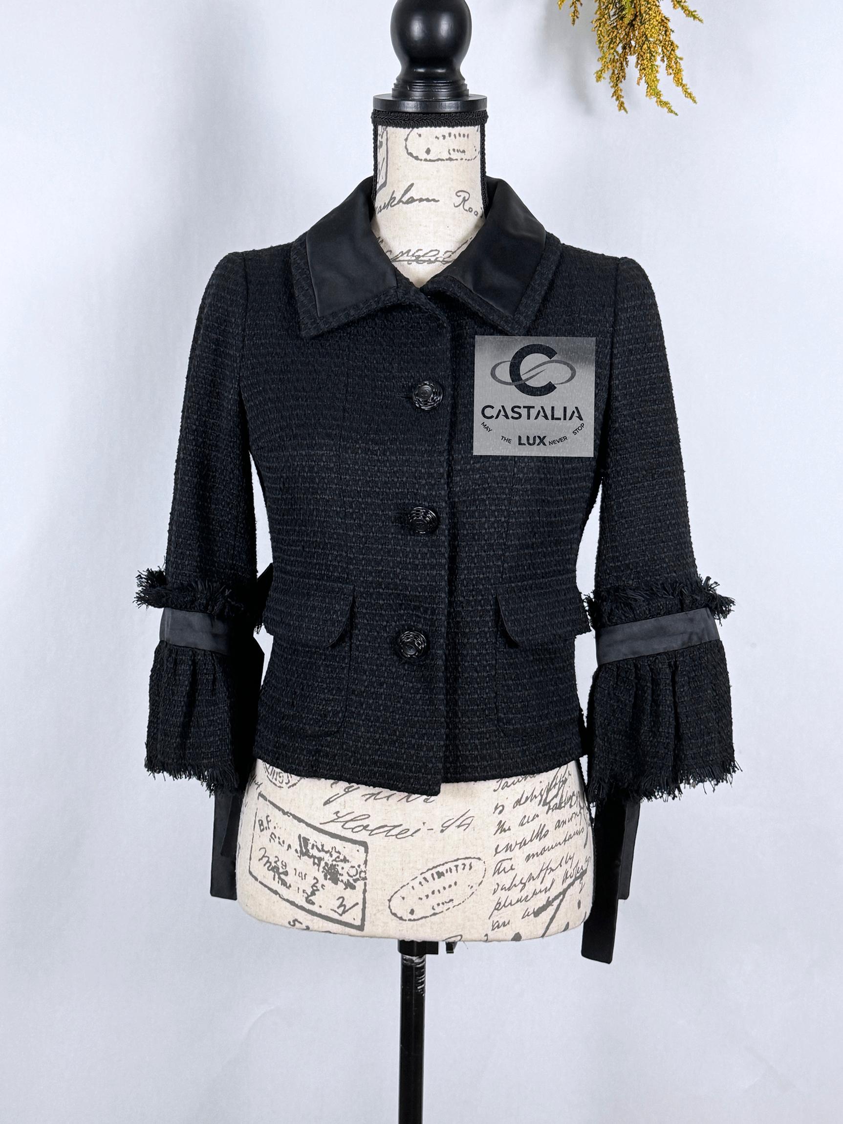 CHANEL Rare Black Tweed Jacket with CC Camellia Buttons 36 FR For Sale ...