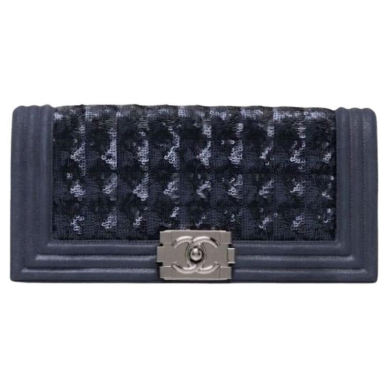 Chanel Rare Boy Clutch in Suede Navy and Sequin 2013 at 1stDibs
